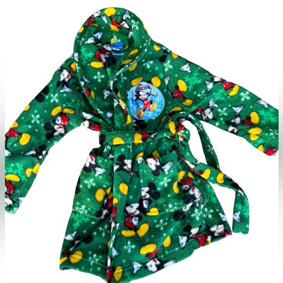 Disney | Pajamas | Disney Mickey Mouse Toddler Green Bath Tie Pocketed ...